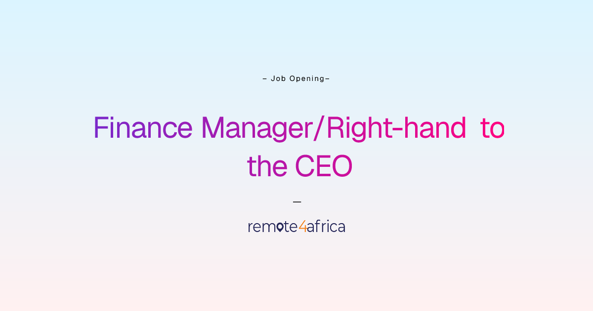 Remote Finance Manager/Right-hand to the CEO job at Human Resource ...