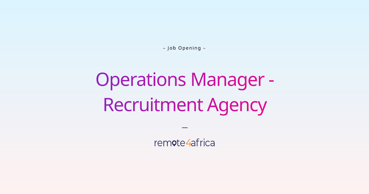 Remote Operations Manager - Recruitment Agency job at Human Resource ...